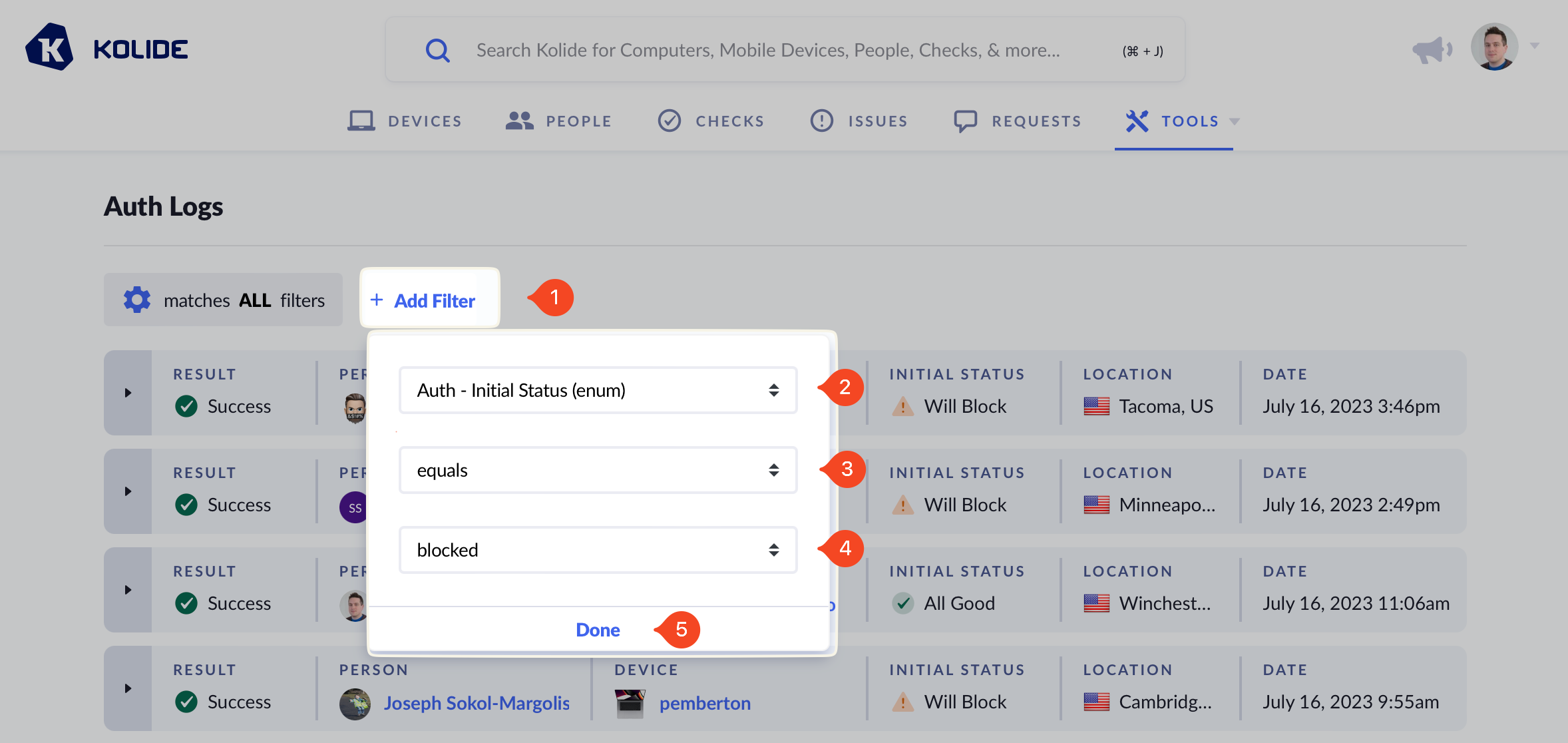Auth Logs | Kolide by 1Password